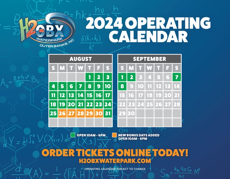 Park Hours & Calendar of Events - H2OBX Waterpark
