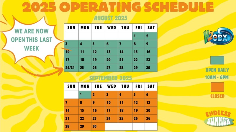 Park Hours & Calendar of Events - H2OBX Waterpark